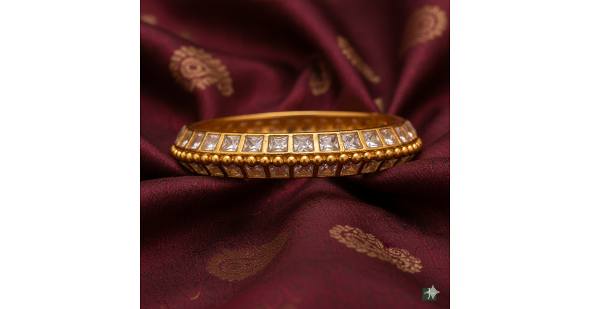 Gold Polki Square Stone Bangle - Gold - Gold - 2-8 | Jewora