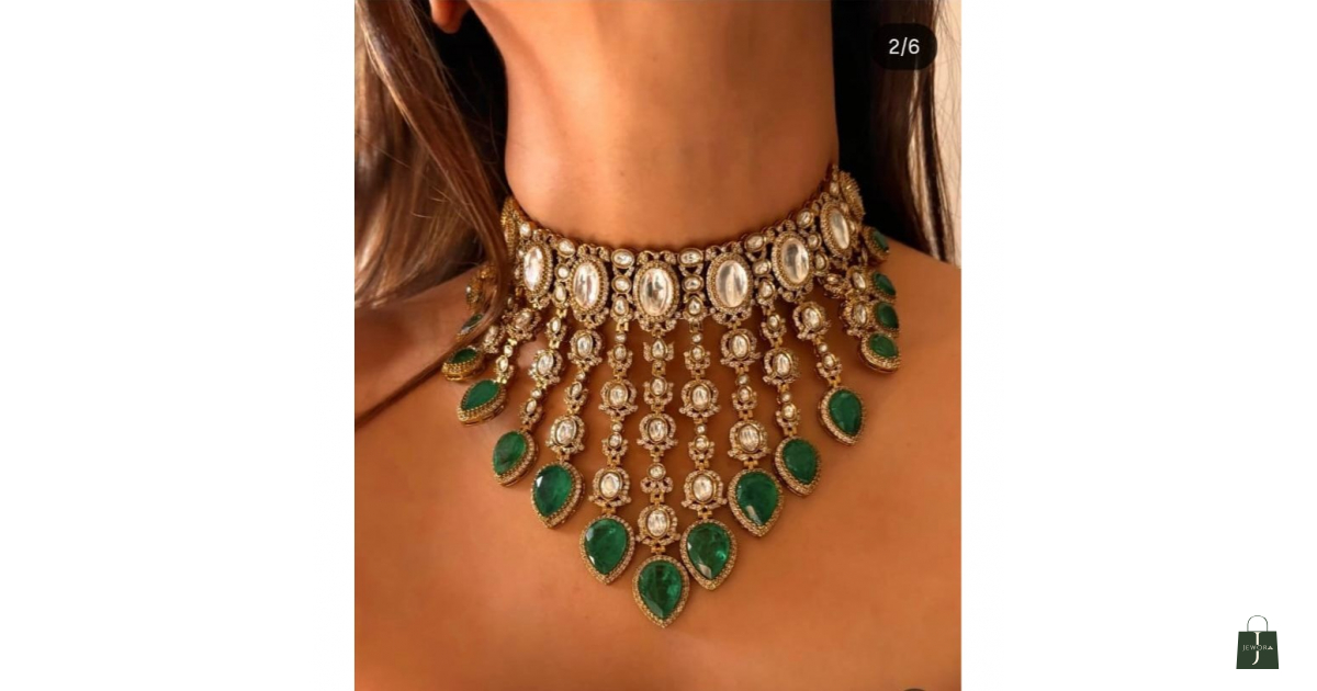 Premium MOISSANITE- EMERALD CHOKER set - Emerald Green | Jewora